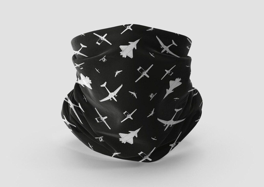 Black Aircraft Pattern Neck Gaiter, Limited Edition, Licensed Original ...