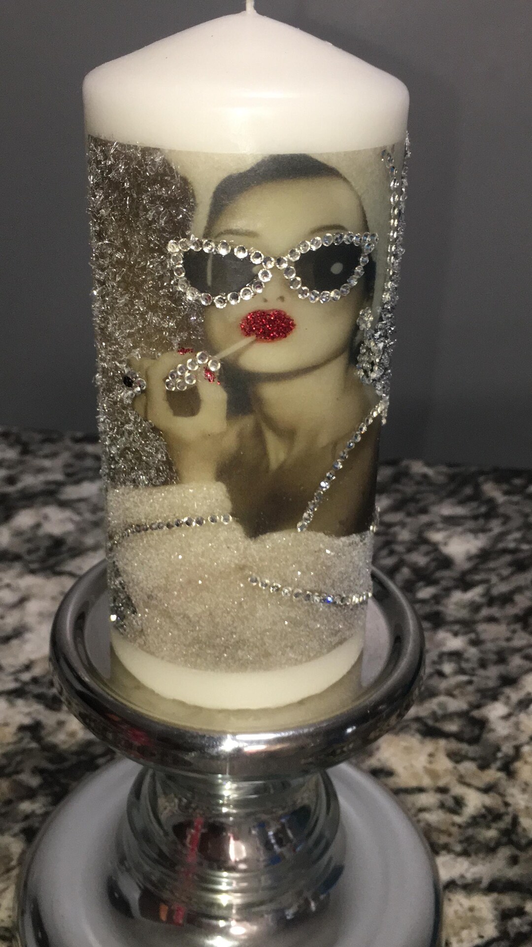 Bedazzled Candle, Audrey Hepburn, Red Lips, Home Decor, Gift, Keepsake ...