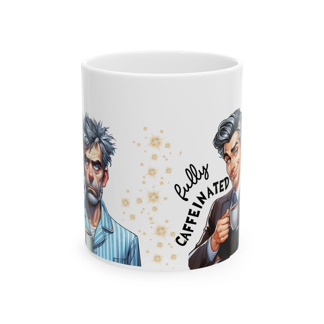 Fully Caffeinated Mug | Illustrated Sleepy Man and Businessman Coffee ...