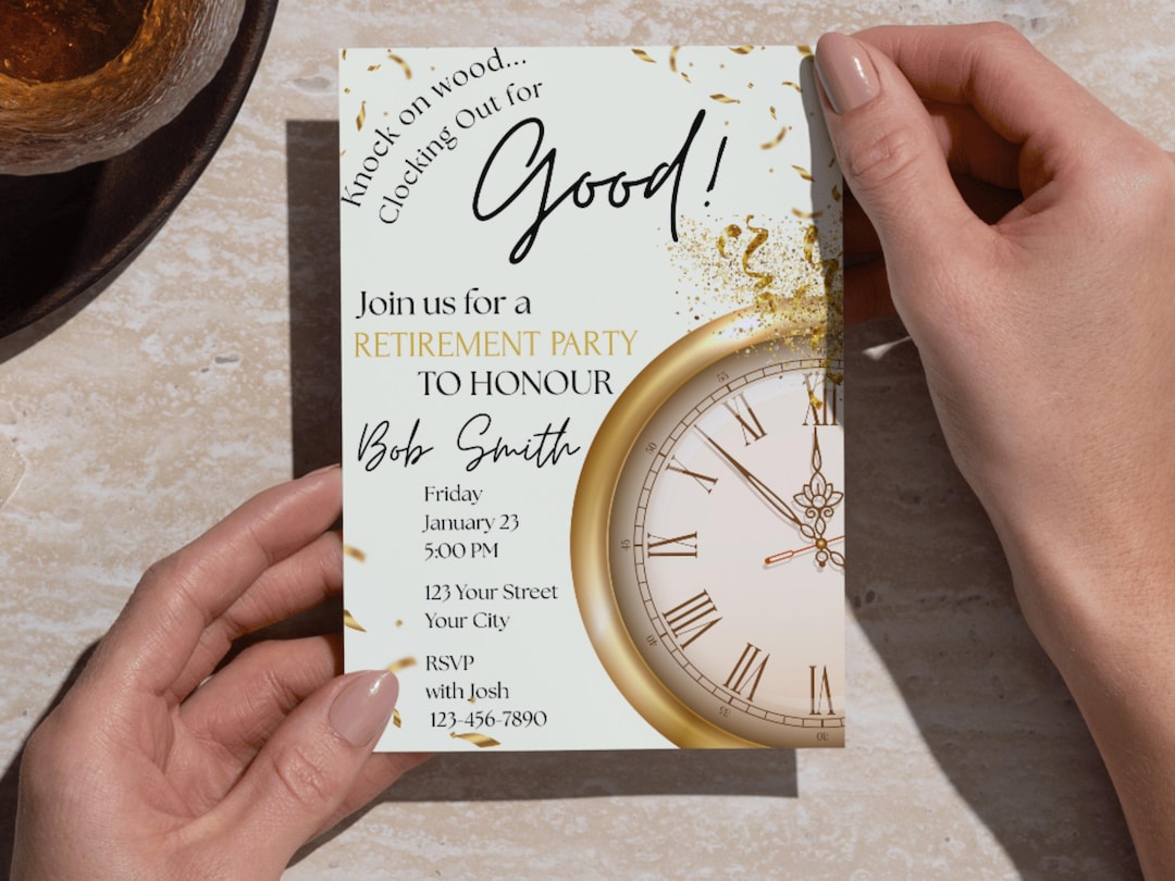 Off the Clock Retirement Party Invitation, Editable Retirement Invite ...