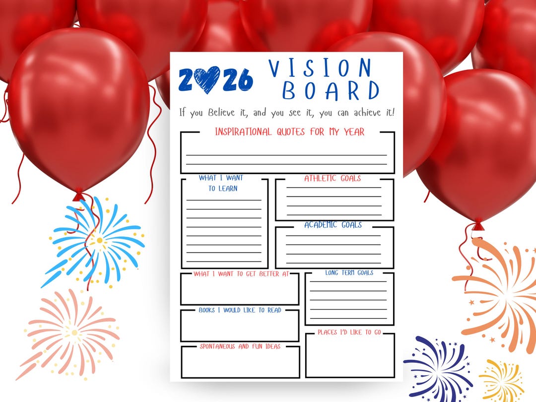 Teens Vision Board Printable | Kids New Year Goals Worksheet ...