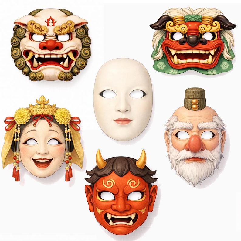 Japanese Paper Masks Bundle — Printable A4 Masks (30 Designs) - Etsy
