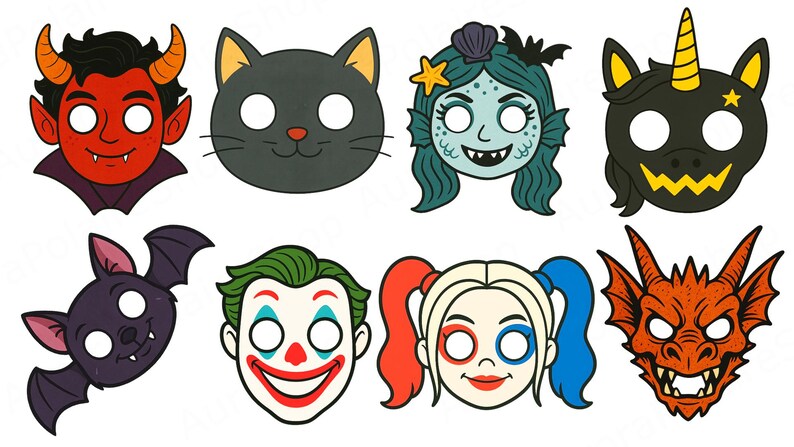 Printable Halloween Masks for Kids: 24 Designs - Pumpkin, Witch, Bat ...