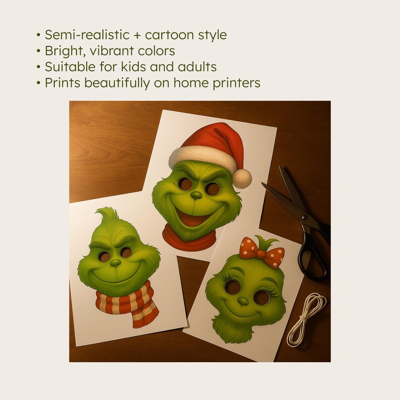 GRINCH Printable Masks – 12 Christmas Masks Kids Party - Etsy