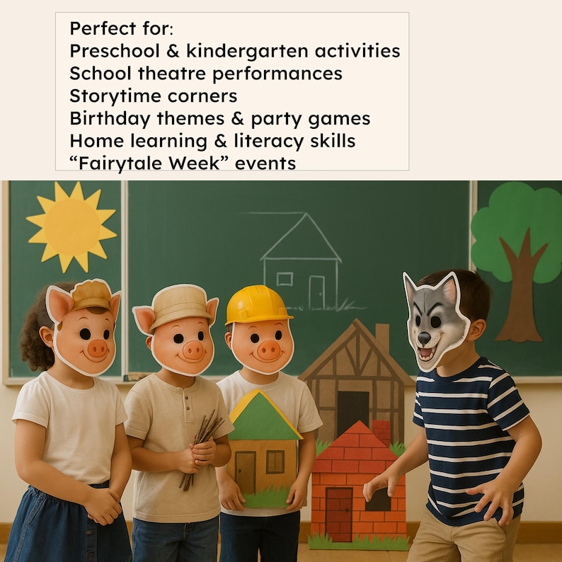 Three Little Pigs & Big Bad Wolf – Printable Masks for Kids - Etsy