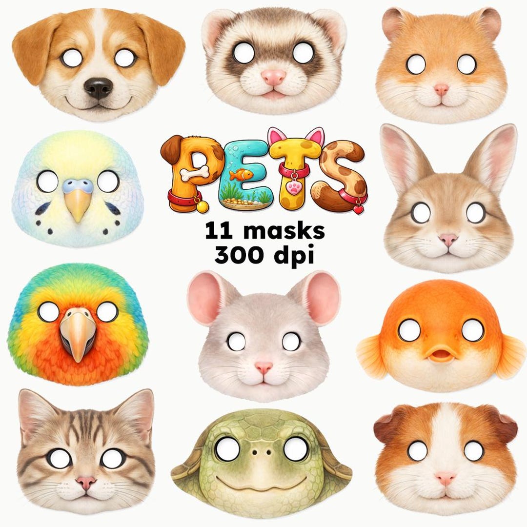 Printable Pets Paper Masks for Kids - 11 Animal Masks - Etsy