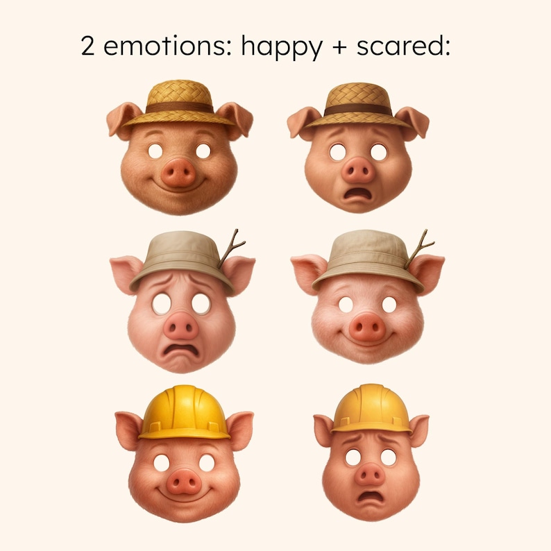Three Little Pigs & Big Bad Wolf – Printable Masks for Kids - Etsy
