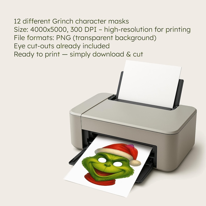 GRINCH Printable Masks – 12 Christmas Masks Kids Party - Etsy