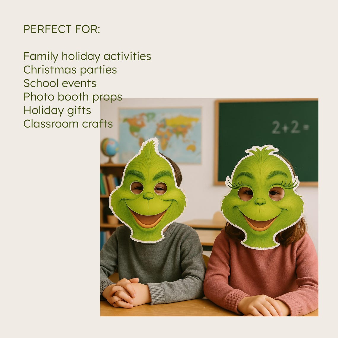 GRINCH Printable Masks – 12 Christmas Masks Kids Party - Etsy
