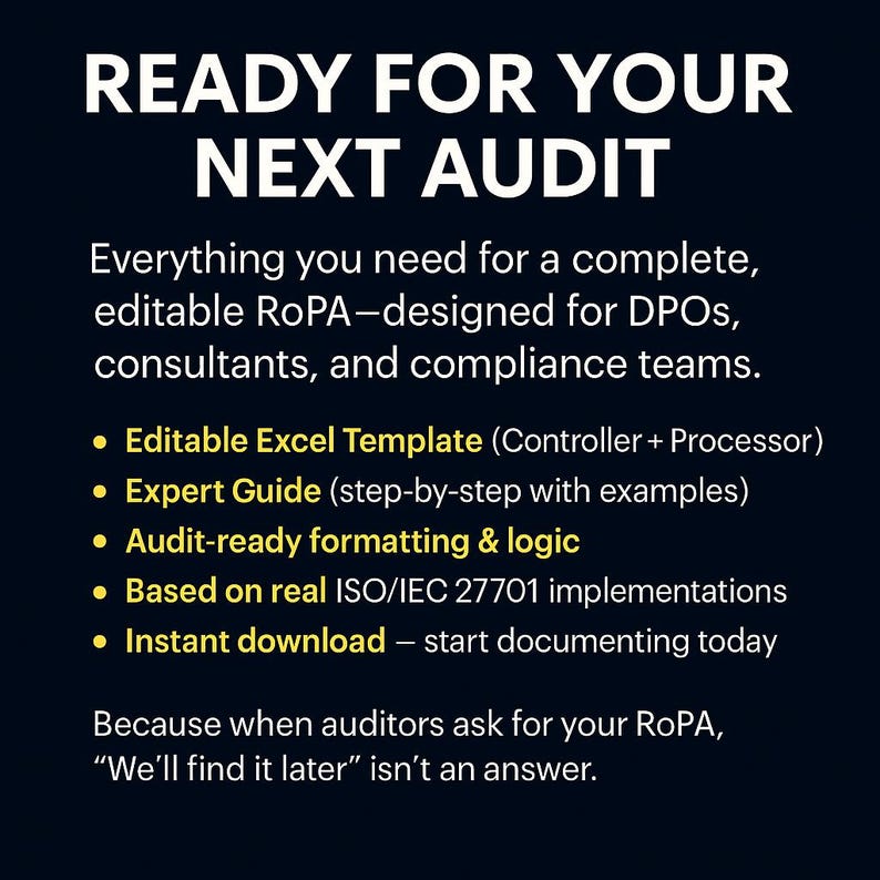 Editable GDPR Ropa Register Template – Record of Processing Activities (GDPR Art. 30 & ISO 27701 ...