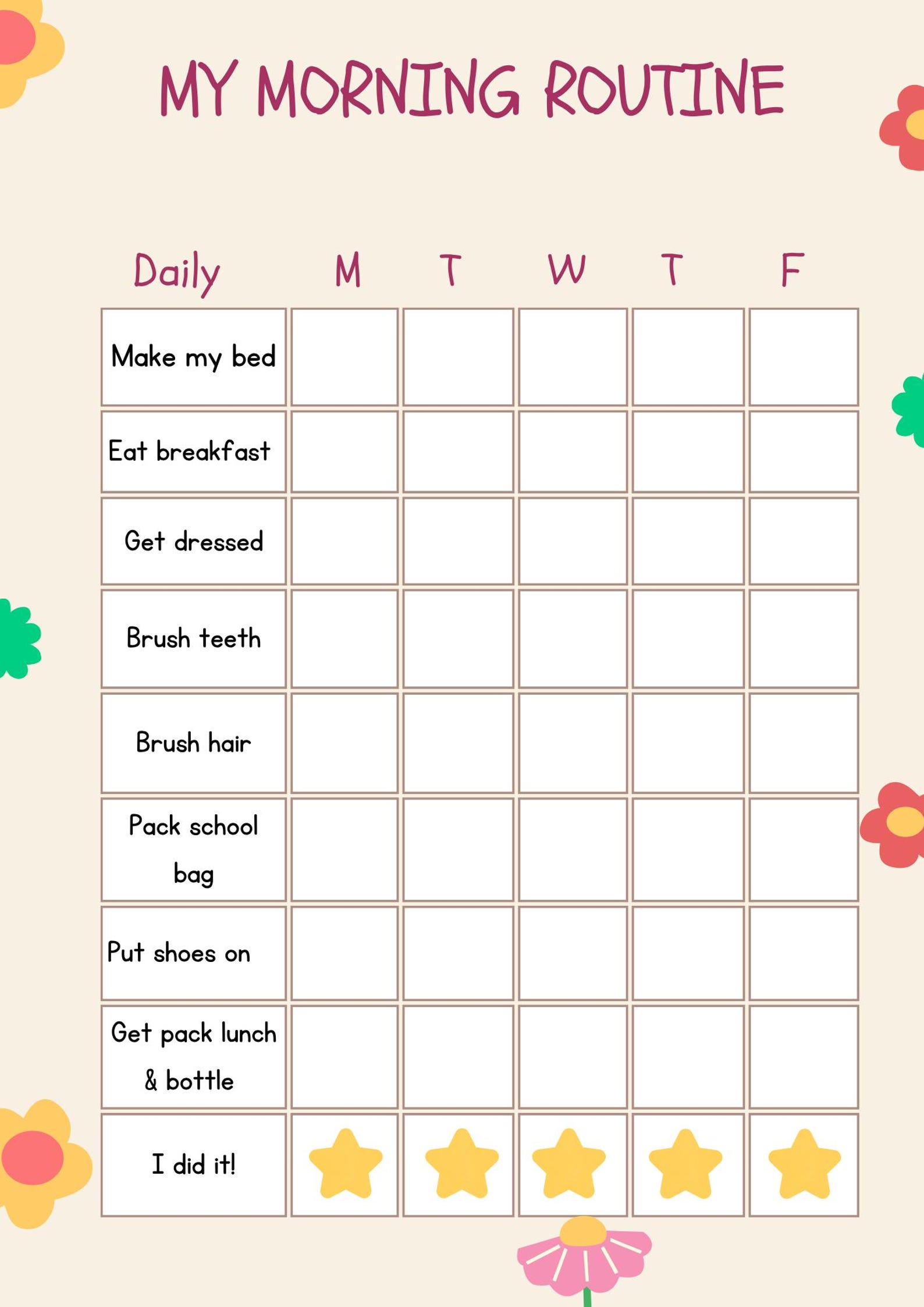 Kids Morning Routine Chart - Printable - Etsy