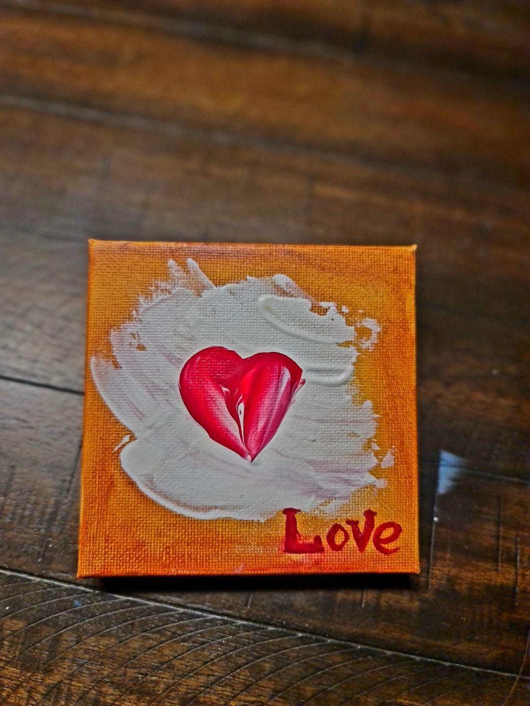 Mini Heart Canvas. Original Red Heart Painting - Small "love" Sign ...