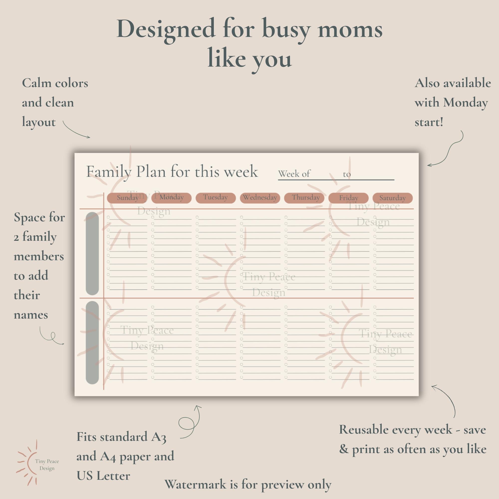 2-person Weekly Family Planner: Minimalist Schedule, Sunday Start ...