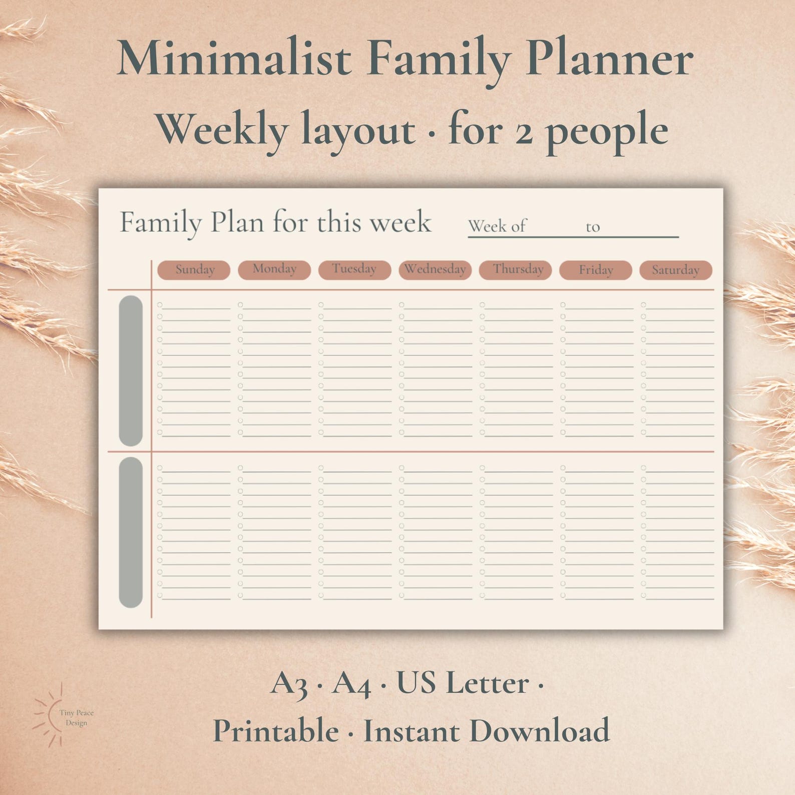 2-person Weekly Family Planner: Minimalist Schedule, Sunday Start ...