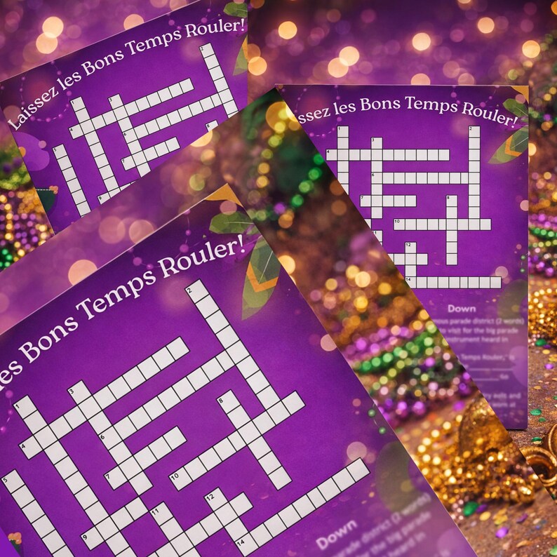 Printable Mardi Gras Crossword Puzzle (5"x7" + Letter) - Etsy Canada