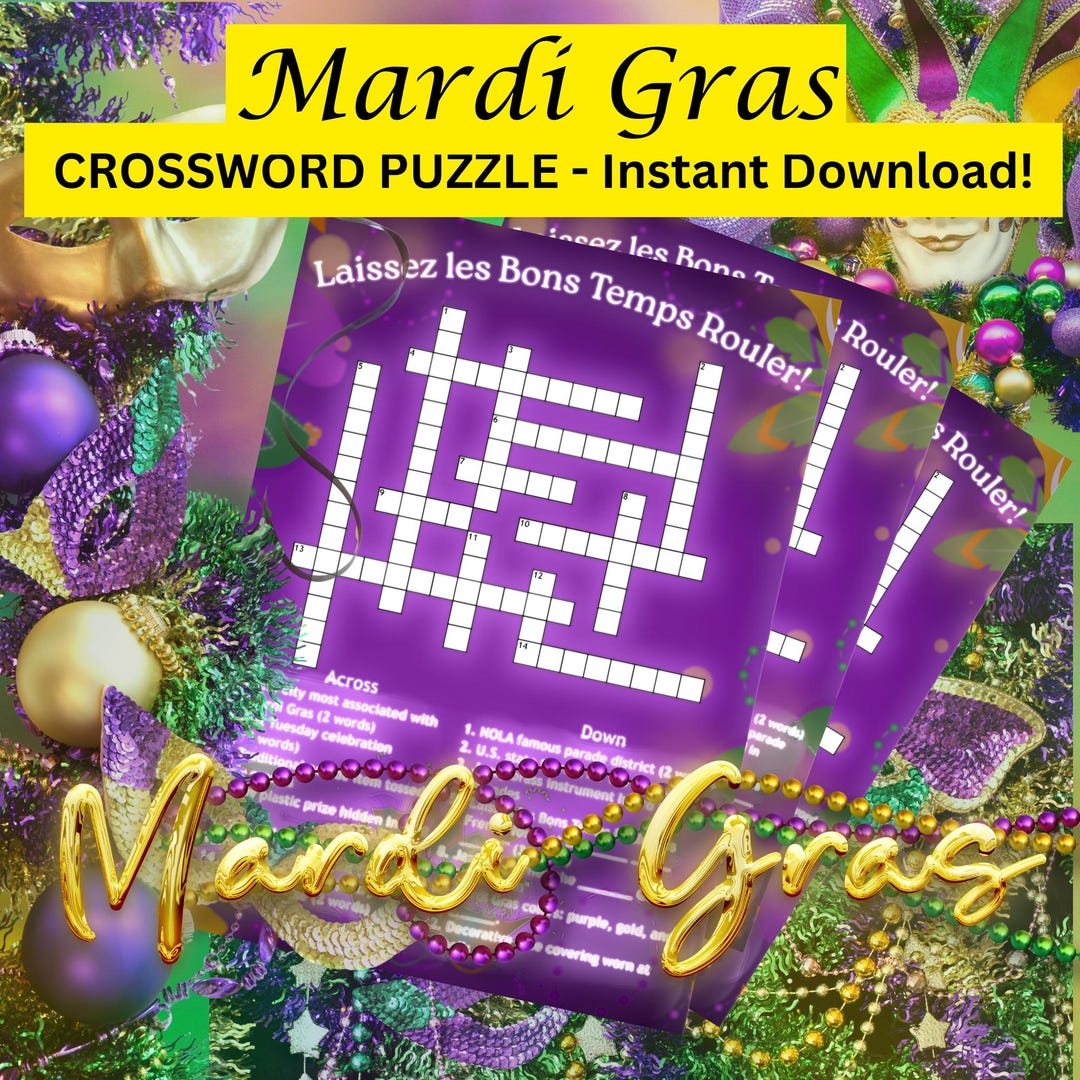 Printable Mardi Gras Crossword Puzzle (5"x7" + Letter) - Etsy