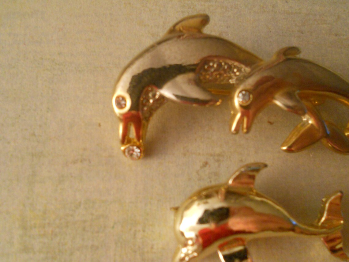 Dolphin Brooch Pins - Pair of Dolphins Brooch With Rhinestones and ...