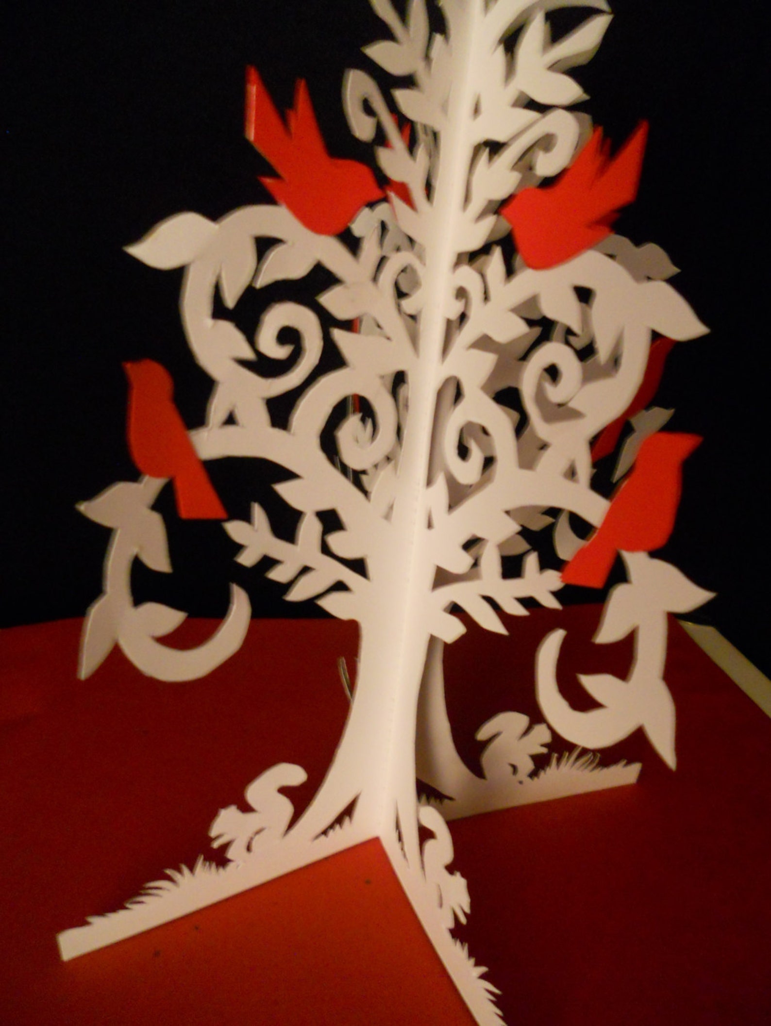 Scherenschnitte Winter White Tree Paper Cutting With Red Birds ...