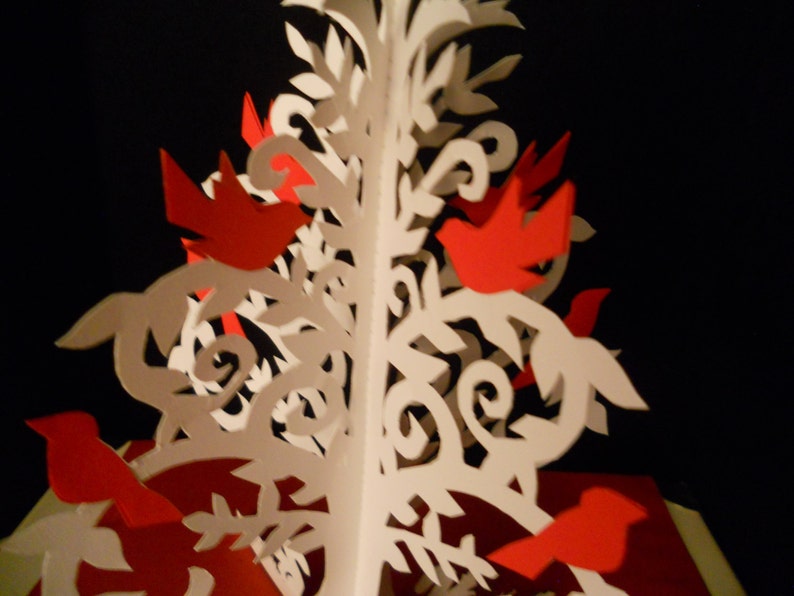 Scherenschnitte Winter White Tree Paper Cutting With Red Birds ...