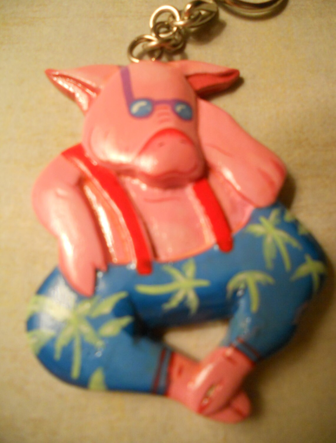 Whimsical Tropical Pink Pig With Palm Trees Pants Keychain - Cute for ...