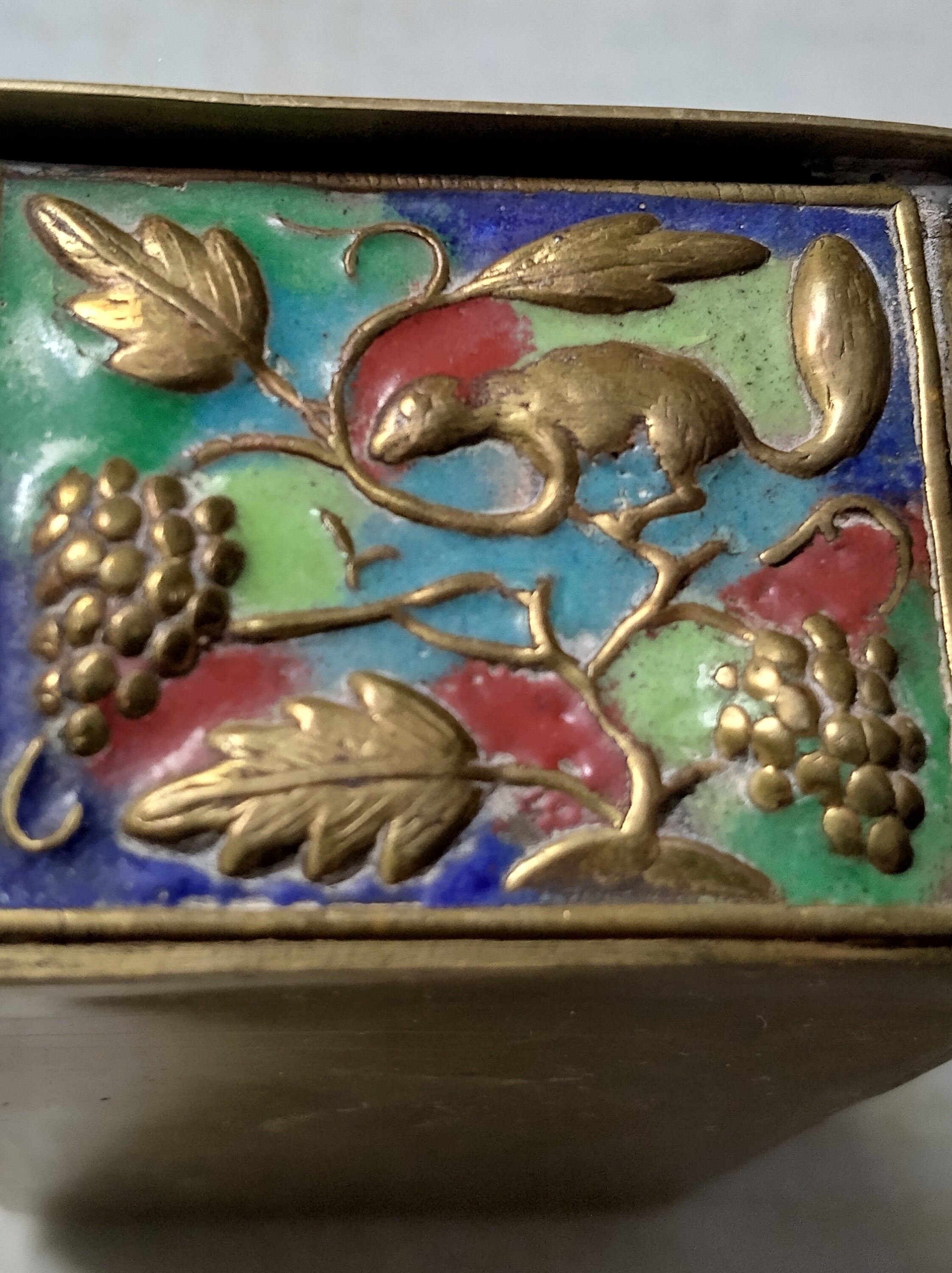 Vintage Chinese Cloisonne Stamp Box ~ Beautiful Royal Blue With Green ...