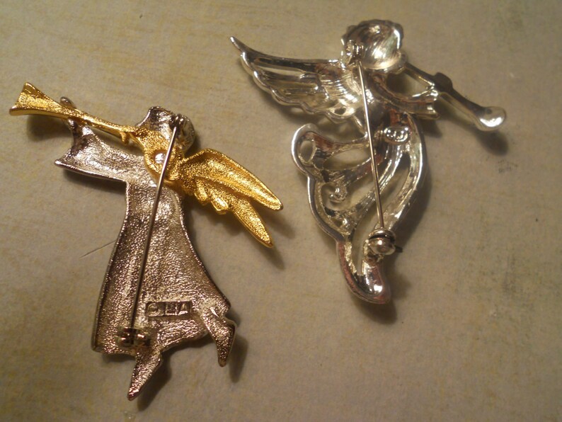 Angel Brooch Pins Two Beautiful Silver Goldtone Brooches for Christmas ...