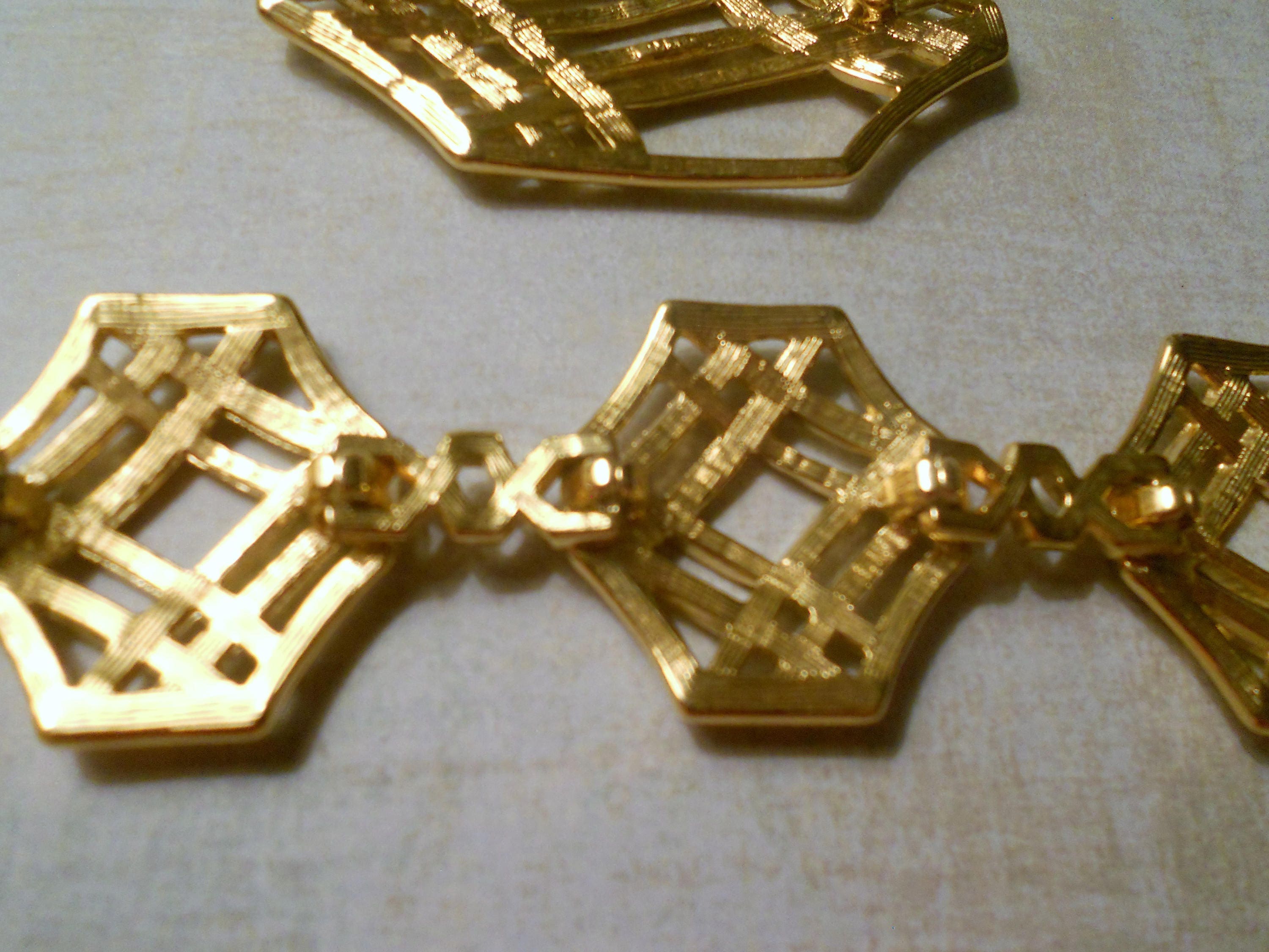 Monet Gold Bracelet and Brooch Set ~ Octagon Shape Lattice Design in ...