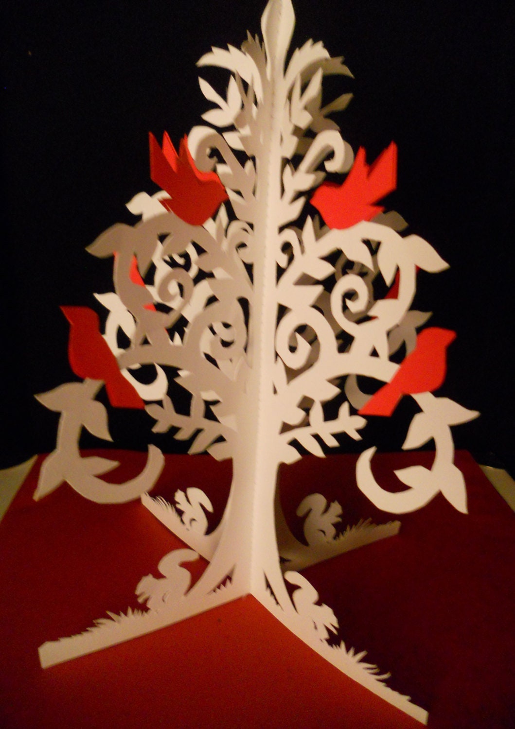 Scherenschnitte Winter White Tree Paper Cutting With Red Birds ...