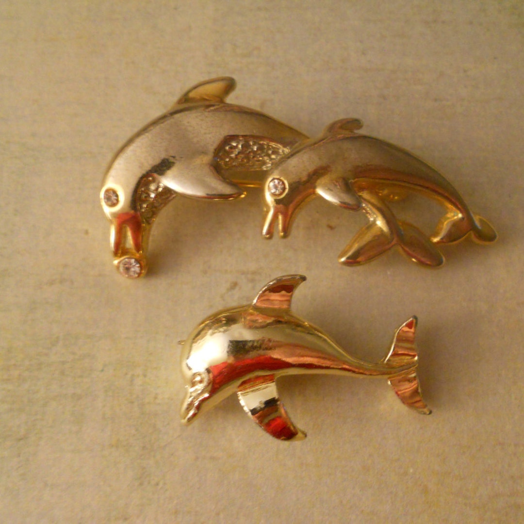 Dolphin Brooch Pins Pair of Dolphins Brooch With Rhinestones and Single ...