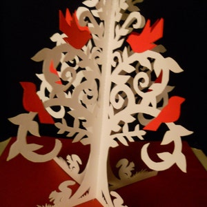 Scherenschnitte Winter White Tree Paper Cutting With Red Birds ...