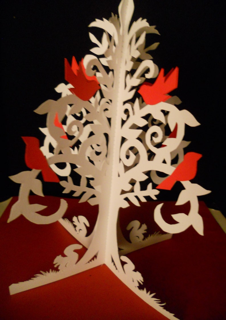 Scherenschnitte Winter White Tree Paper Cutting With Red Birds ...