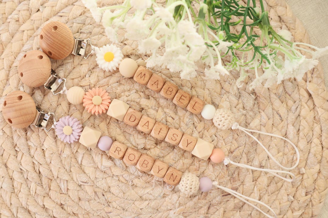 Personalized Crochet Flower Dummy Clip | Handmade Baby Gift - Etsy