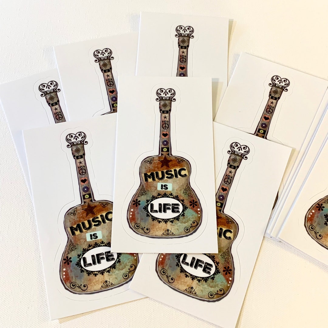 Guitar Sticker, MUSIC is LIFE, Vinyl Sticker, Stickers for Pickers ...