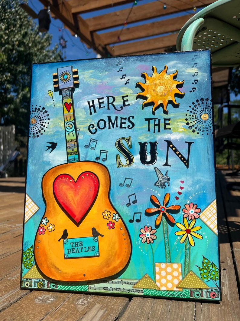 Here Comes the Sun, Beatles Art, Mixed Media, Anniversary, Gift for Mom ...