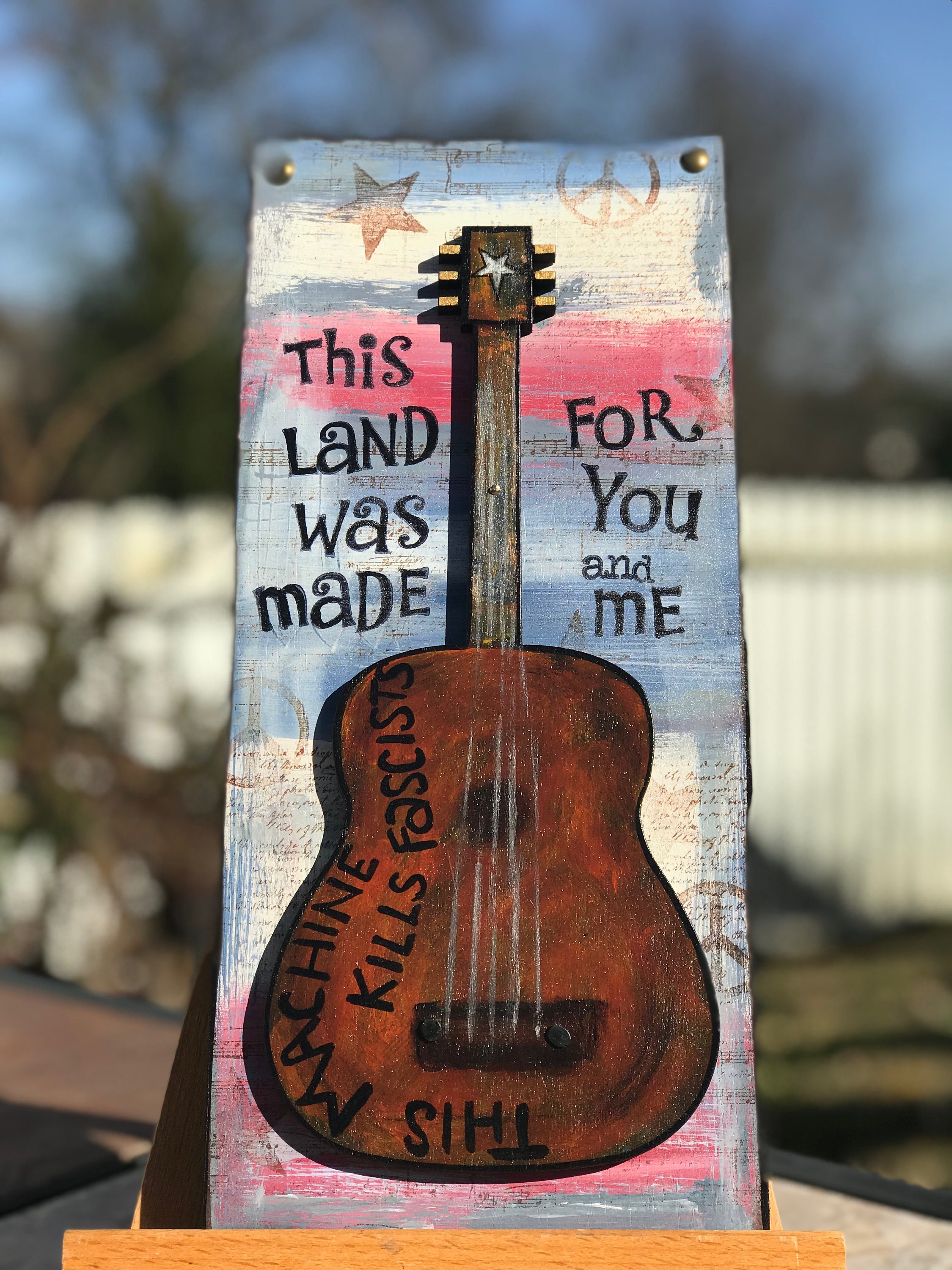 Woody Guthrie Guitar Art, This Machine Kills Fascists, This Land is ...