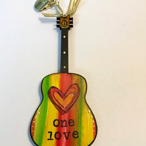 One Love, Bob Marley, Guitar Ornament, Rasta, Music Inspired, Reggae ...