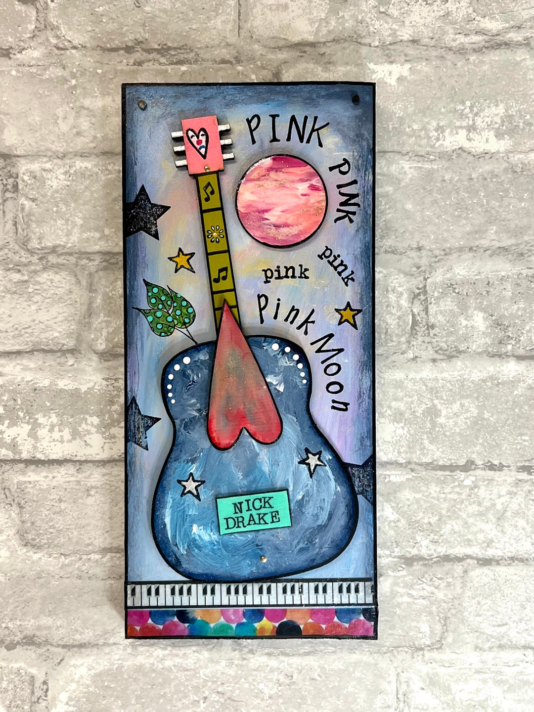 Pink Moon, Guitar Art, Nick Drake, Music Art, Mixed Media, Moon Art ...