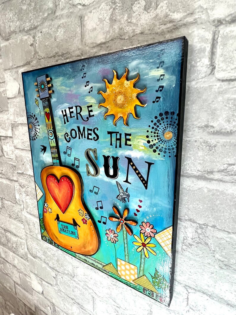 Here Comes the Sun, Beatles Art, Mixed Media, Anniversary, Gift for Mom ...