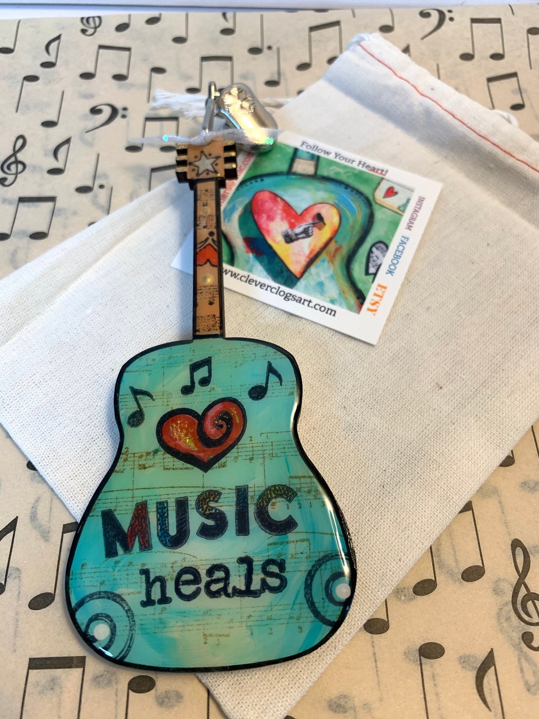 MUSIC HEALS, Guitar Ornament, Small Inspirational Gift, Get Well, Music ...