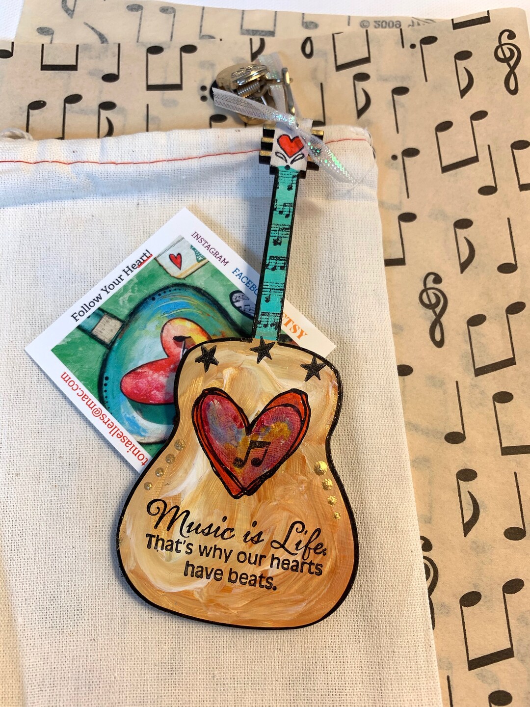 Music Gift, Music is Life, Gift for Musician, Guitar Ornament, Drummer ...