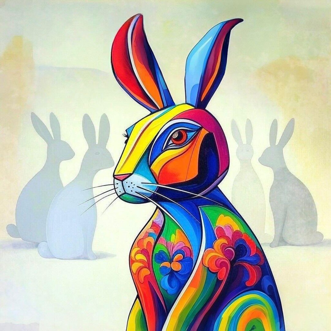 Bunny Pop Art - Fun Art Print - Pop Art Print - Folk Art Rabbit - 12" X ...