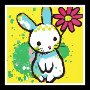 Cute White Bunny Art Print Kids Room Fun Art Print Hand Signed Kids Art ...