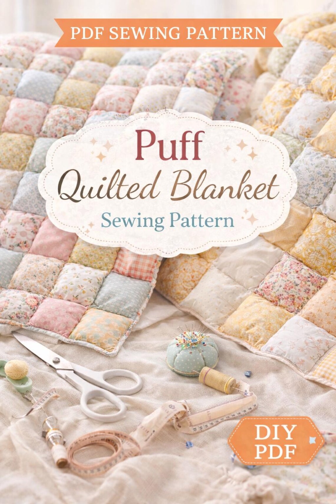 Puff Quilt Sewing Pattern | Beginner Friendly Biscuit Blanket (PDF ...