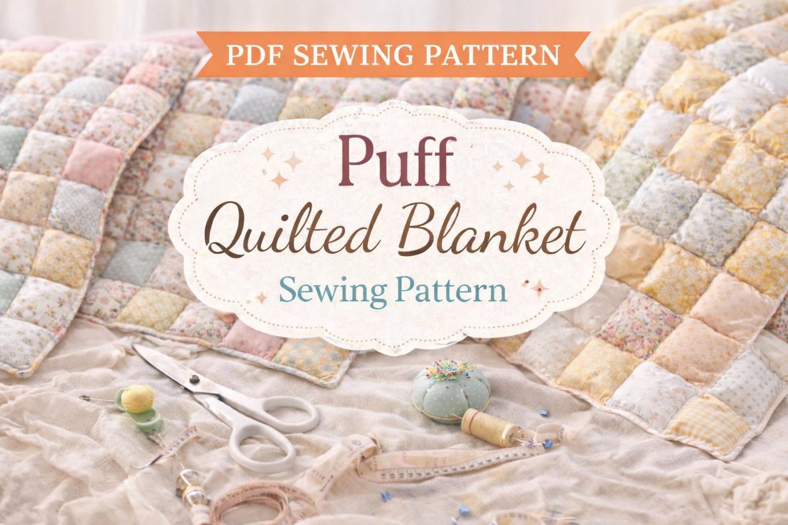 Puff Quilt Sewing Pattern | Beginner Friendly Biscuit Blanket (PDF ...