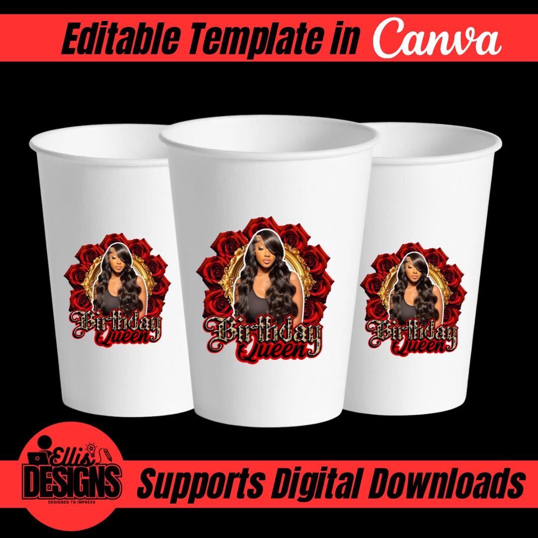 Red Roses Cheetah Birthday Cup Labels: Editable Party Stickers (digital ...