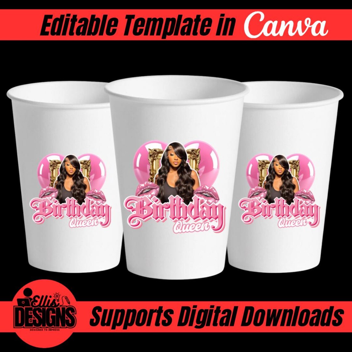 Pink Birthday Girl Sticker Label Template: Editable Canva Design ...