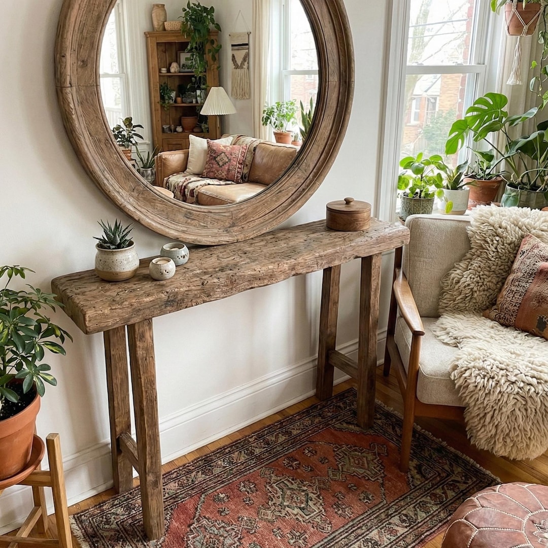 Live Edge Wood Console Table With Wooden Legs, Rustic Entryway Hallway ...
