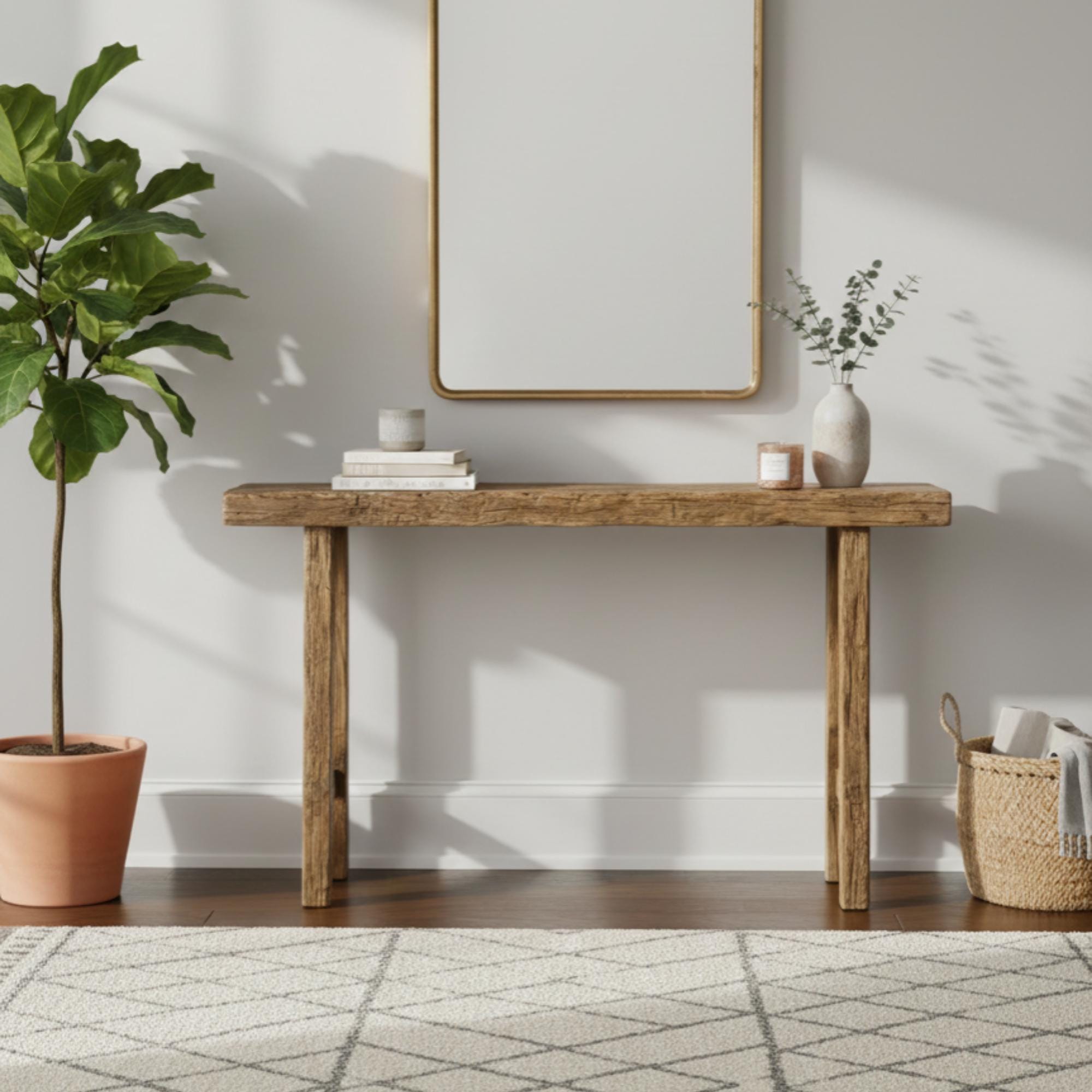 Live Edge Wood Console Table With Wooden Legs, Rustic Entryway Hallway ...