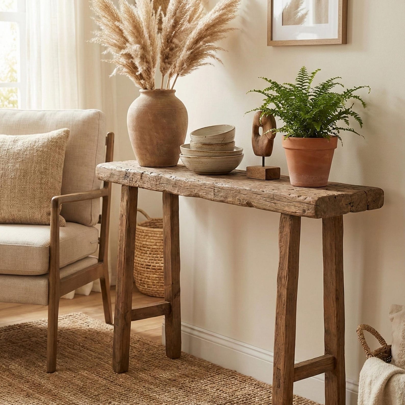 Live Edge Wood Console Table With Wooden Legs, Rustic Entryway Hallway ...