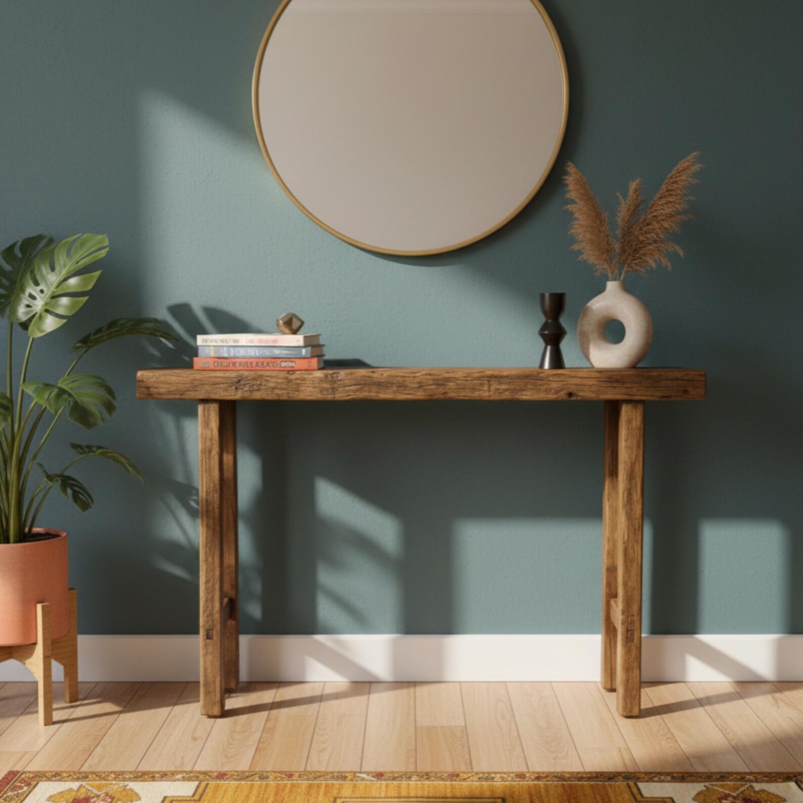 Live Edge Wood Console Table With Wooden Legs, Rustic Entryway Hallway ...